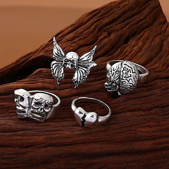 Jewelry | Human Heartskull Butterfly Ring Set | Poshmark